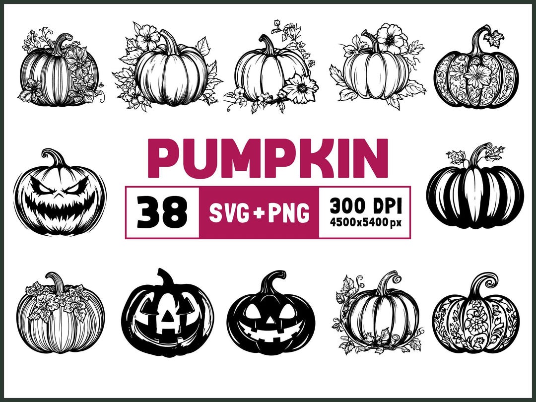 Pumpkin SVG Bundle: Halloween Clipart, Silhouette, and Decal (PNG ...