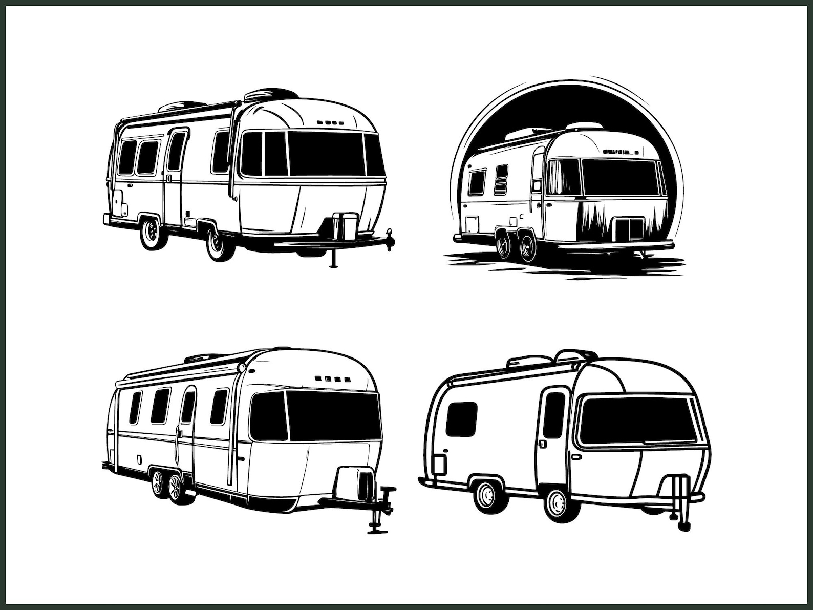 Airstream SVG Bundle: Caravan Clipart, Mobile Home Outline (PNG, Vector ...