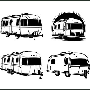 Airstream SVG Bundle: Caravan Clipart, Mobile Home Outline (PNG, Vector ...