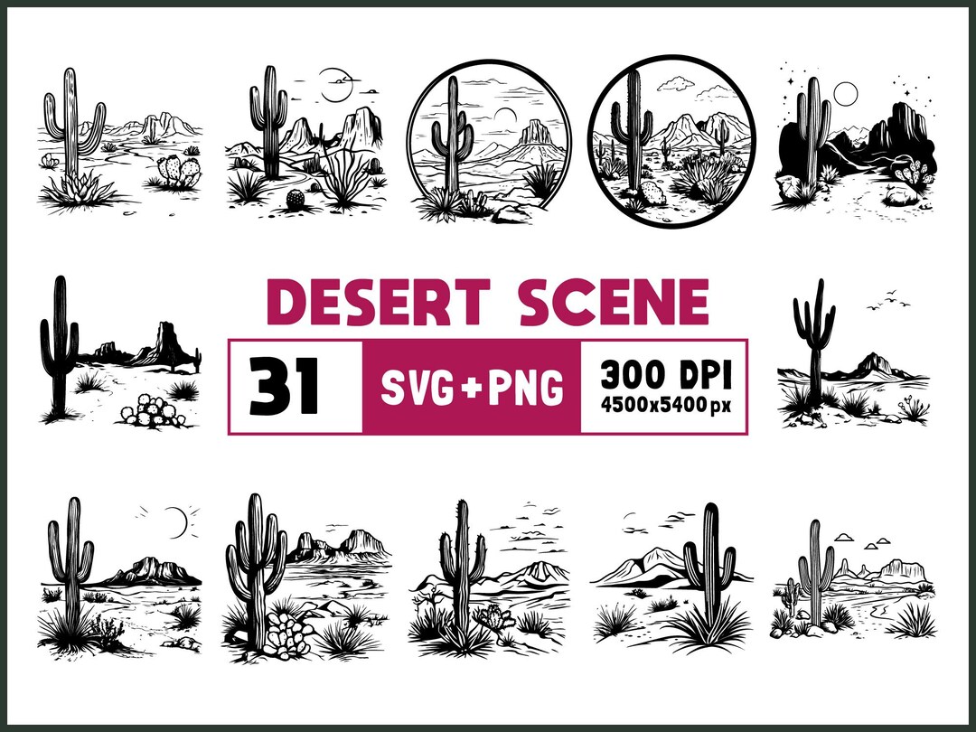 Desert Scene Svg Bundle, Desert Scene Silhouette, Desert Landscape ...