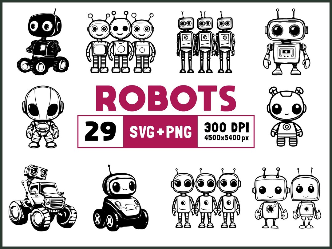 Robot Svg Bundle, Robot Silhouette, Robot Clipart Png, Robot Outline ...
