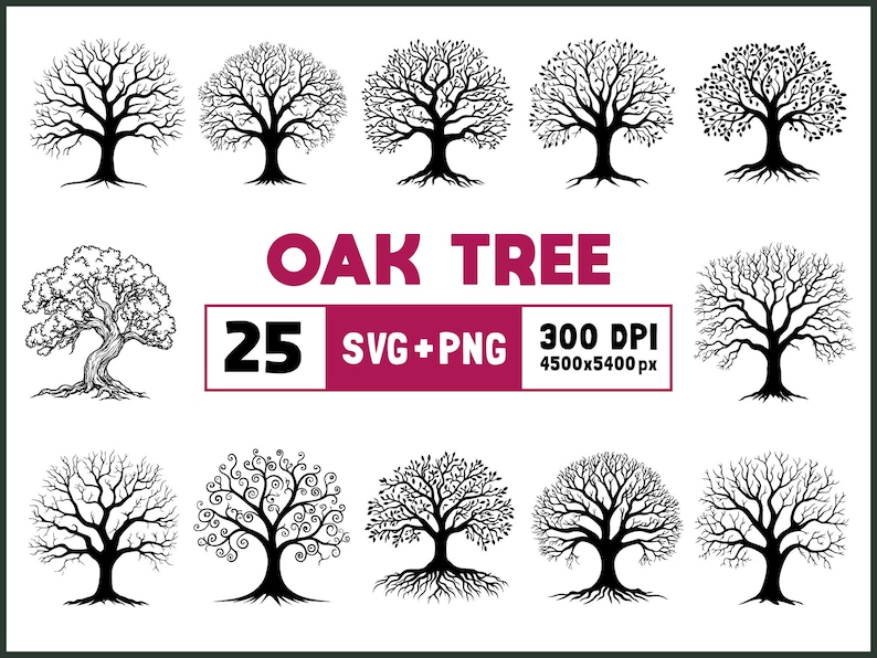 Oak Tree Svg Png Bundle, Oak Tree Silhouette, Oak Tree Clipart Png, Oak ...