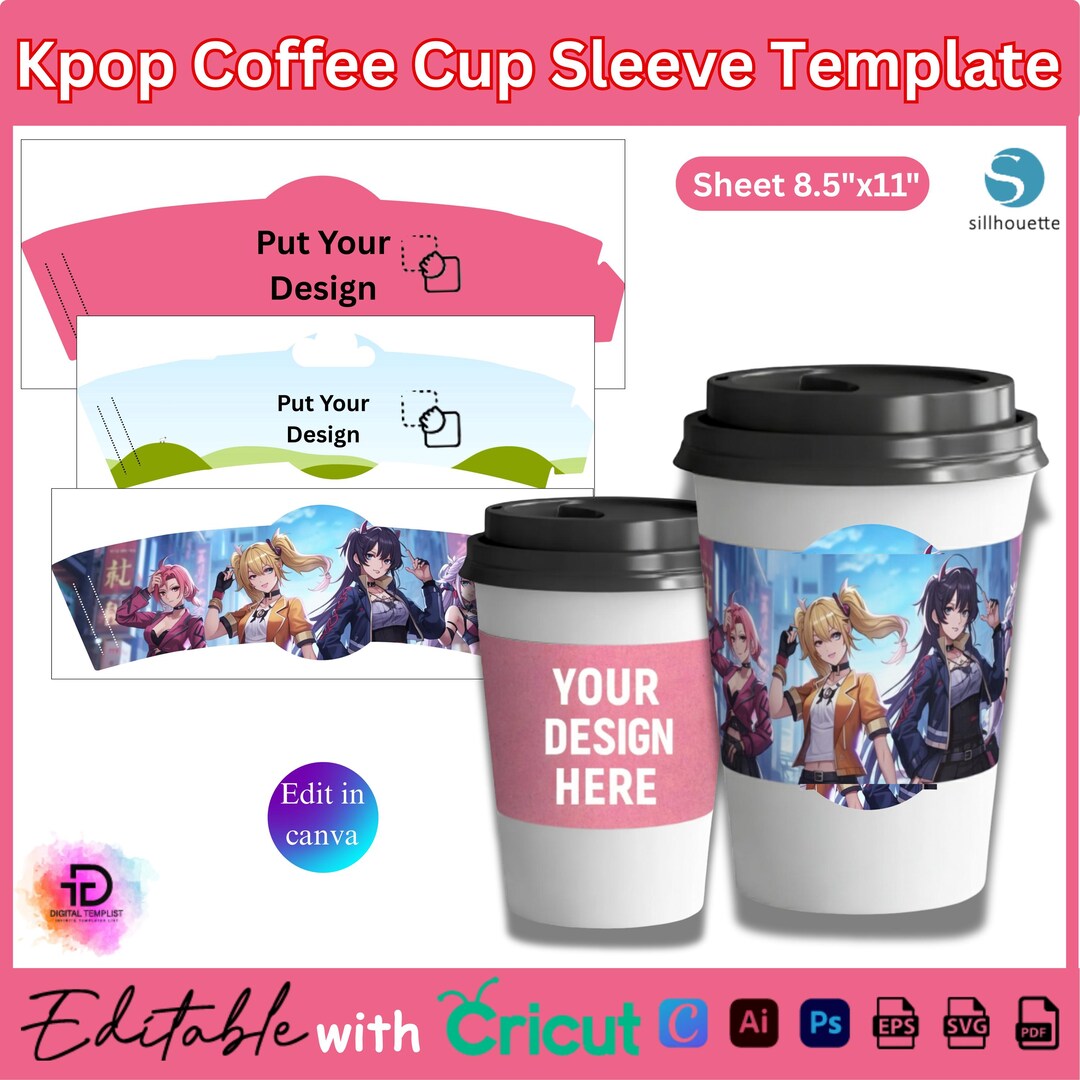 Kpop Coffee Cup Sleeve Template, Coffee Cup Sleeve SVG, Kpop Cup Sleeve ...