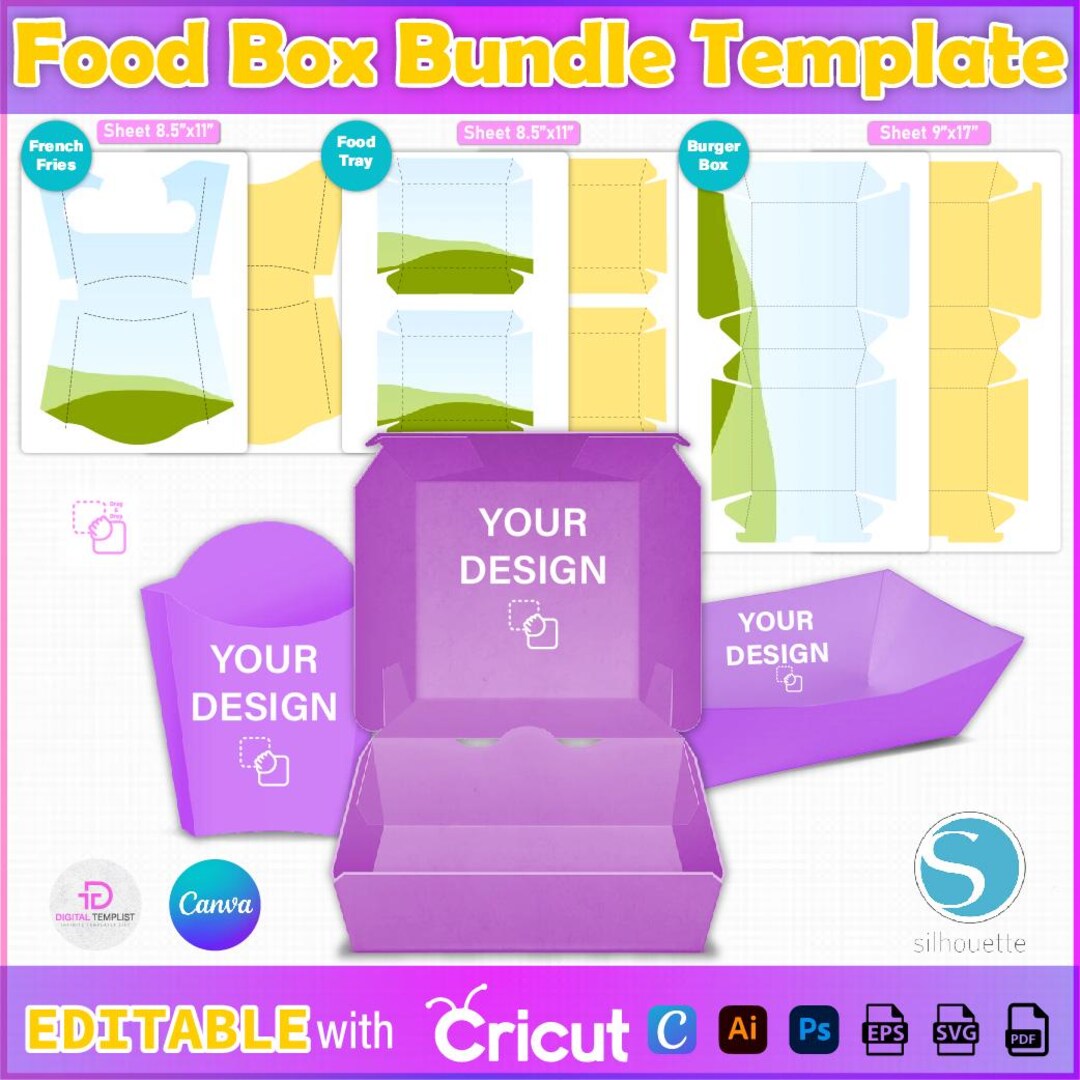 Food Box Bundle Template, Food Box Template, Food Box SVG, Fast Food ...