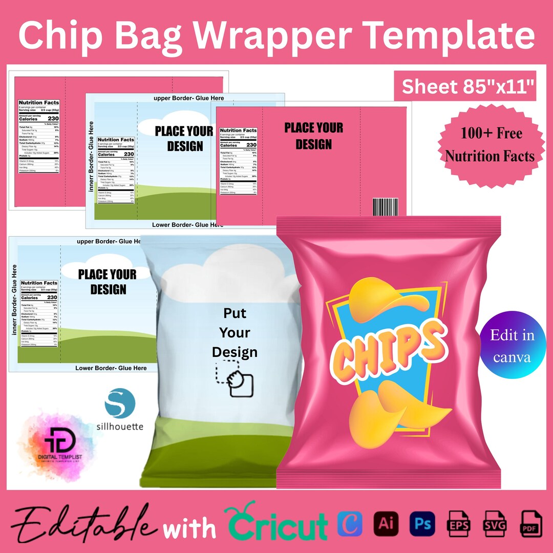 Chip Bag Template, Custom Chip Bag, DIY Potato Chip Wrapper, Chip Bag ...
