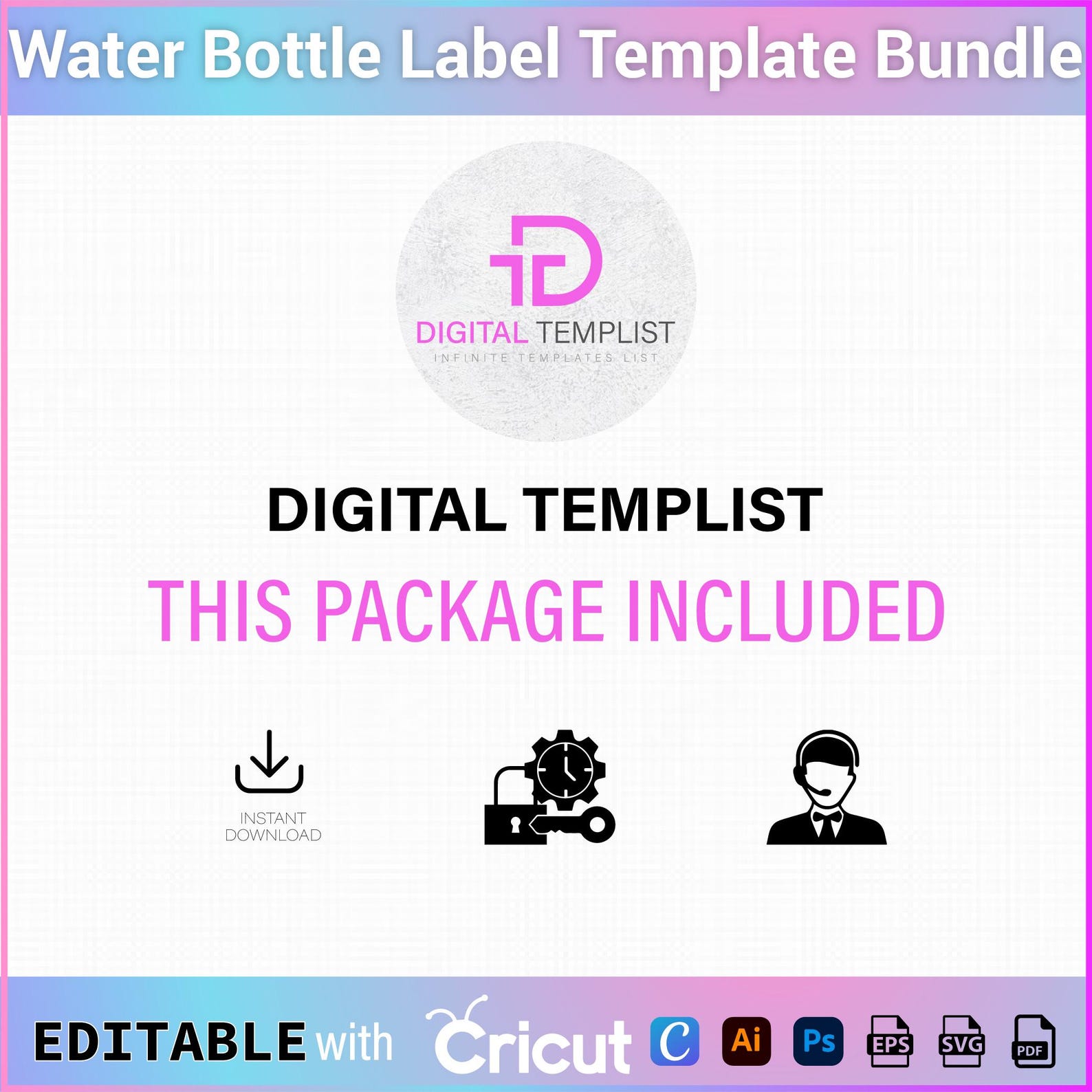 8,12,16 Oz Water Bottle Label Bundle, Water Bottle Label Template ...