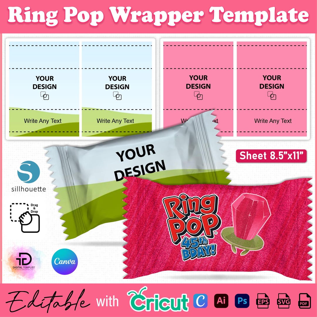 Ring Pop Wrapper, Ring Pop Label, Ring Pop Template, Canva Editable ...
