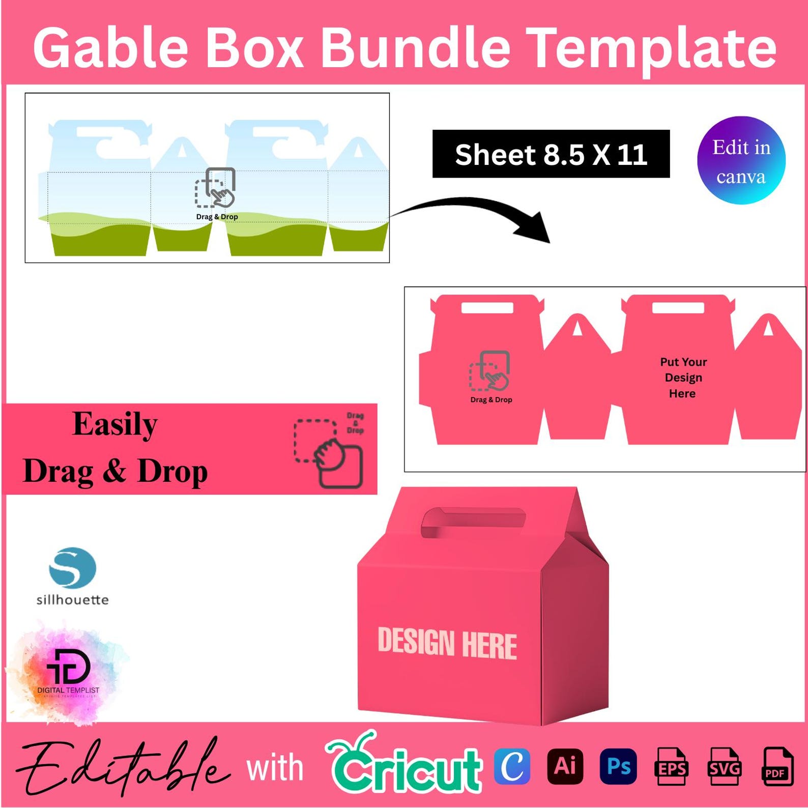 Gable Box Template, Gable Box Bundle, DIY Box Template, Gift Box Svg ...
