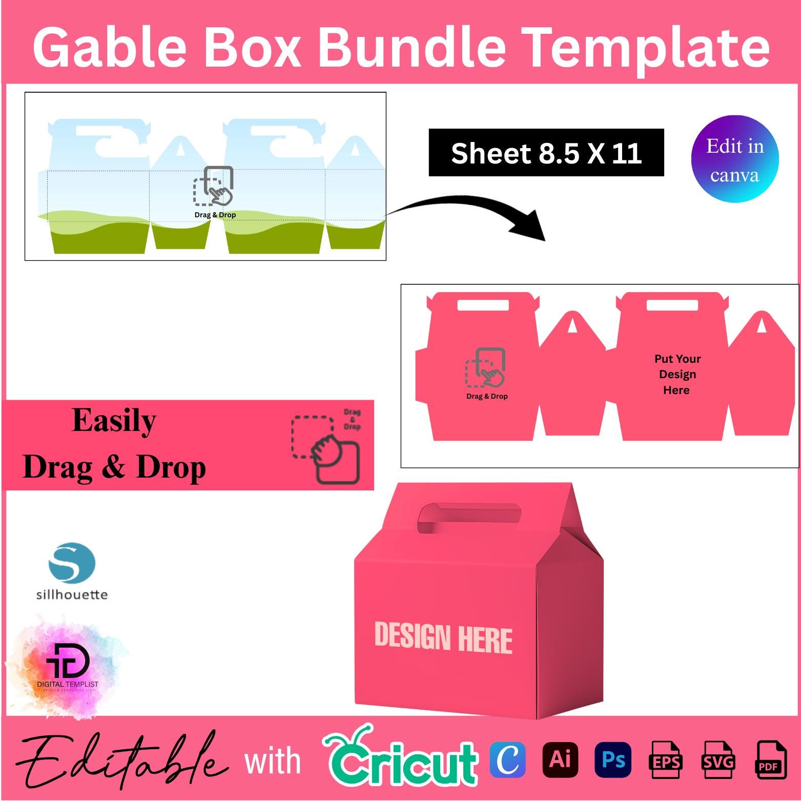 Gable Box Template, Gable Box Bundle, DIY Box Template, Gift Box Svg ...