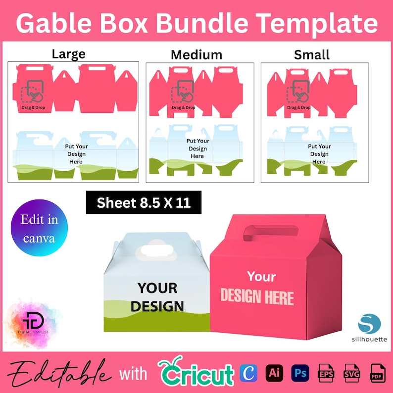 Gable Box Template, Gable Box Bundle, DIY Box Template, Gift Box Svg ...
