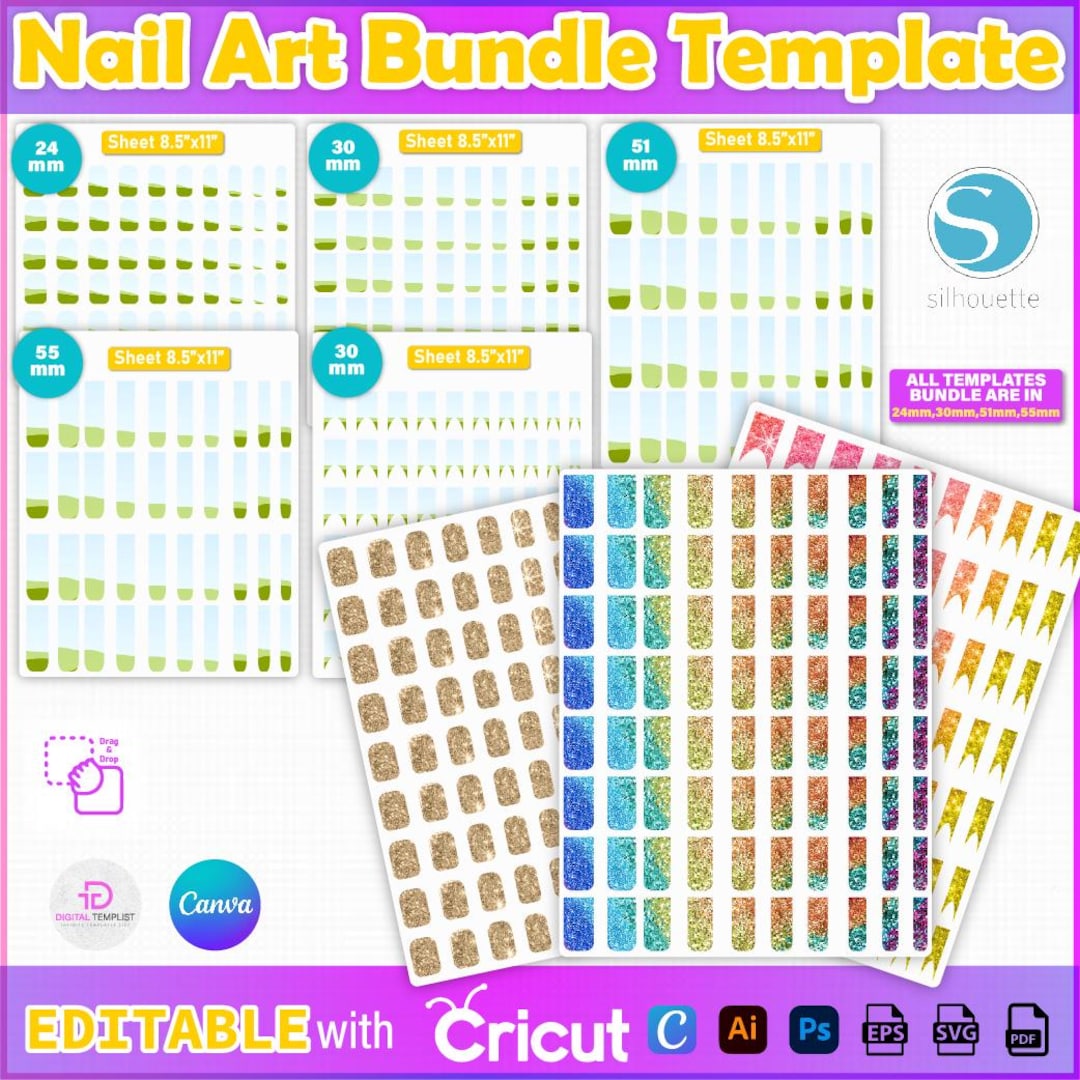 Nail Art Bundle Template, Nail Design Template, French Nail Art Svg ...