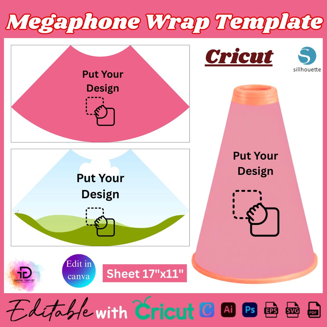 Megaphone Wrap Template, Cheers Speaker Design, Megaphone Wrapper SVG ...