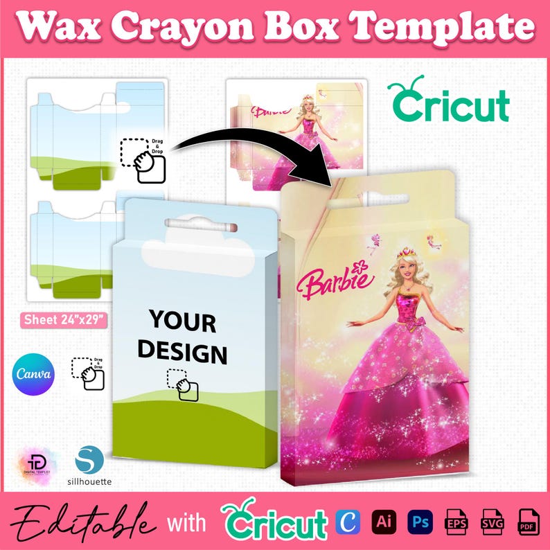 Crayon Box Template, Party Favor Box, Crayon Color Box Mockups, Wax ...