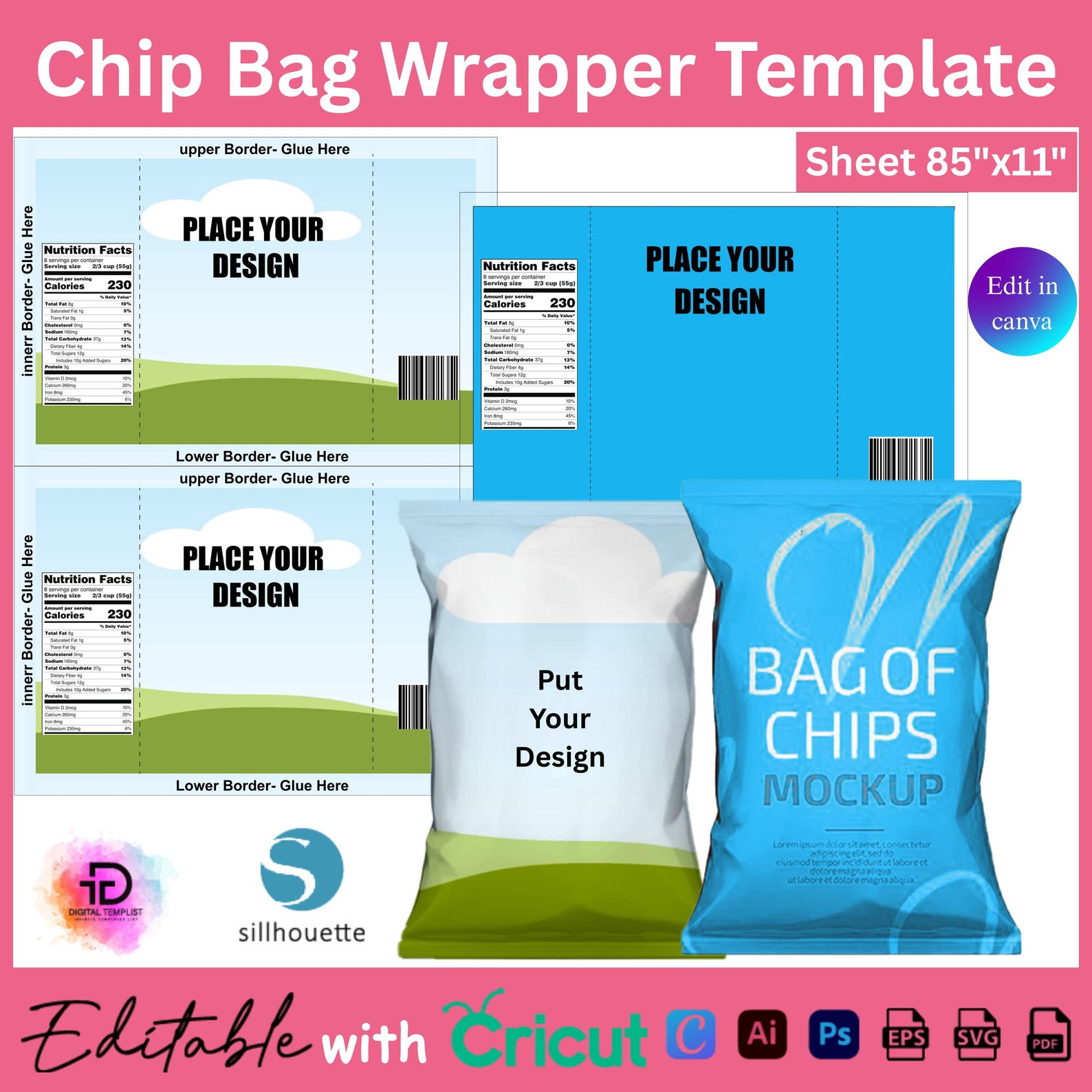 Chip Bag Template, Custom Chip Bag, DIY Potato Chip Wrapper, Chip Bag ...