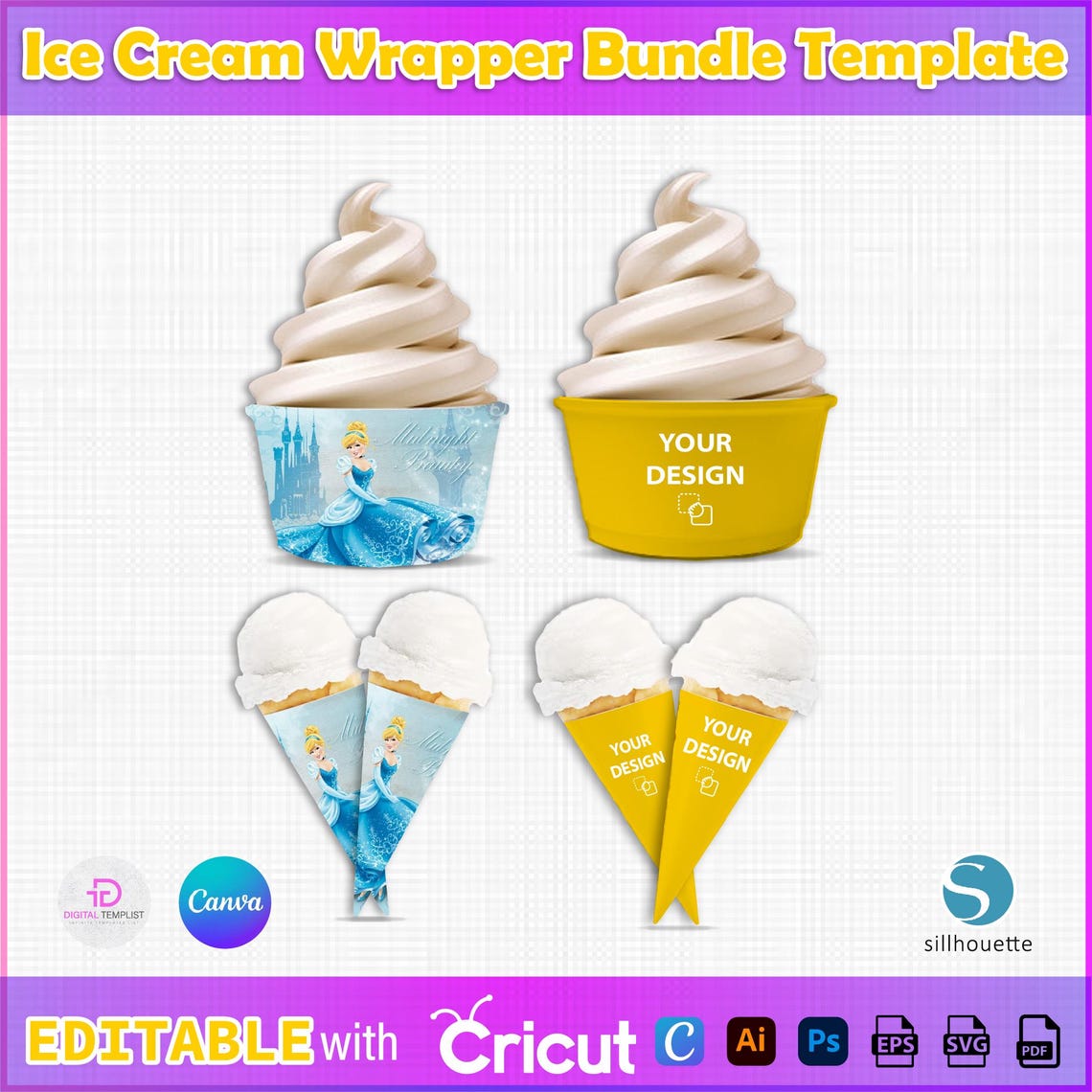 Ice Cream Wrapper Bundle, Ice Cream Cone Wrapper Template, Candy Cone ...