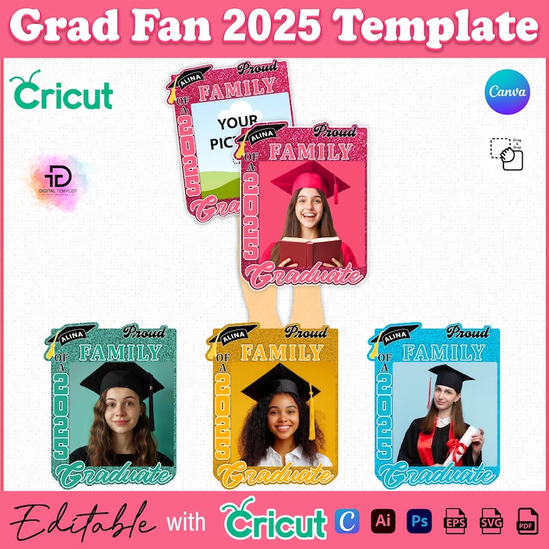Graduation Fan Template 2025, Custom Grad Fan SVG, Grad Fan DIY, Party ...