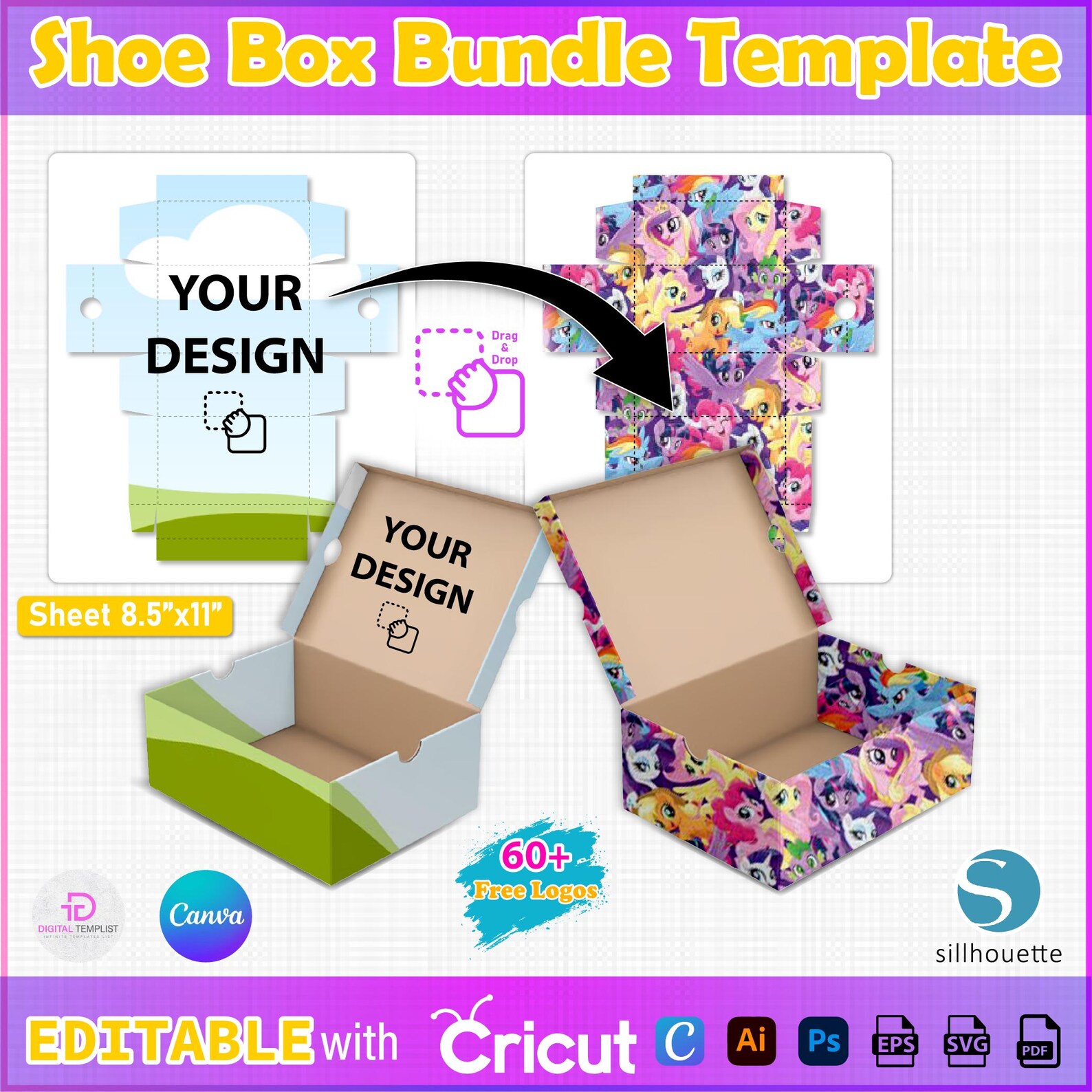 Shoe Box Template Bundle, Shoe Box Label SVG, Sneaker Box Template ...