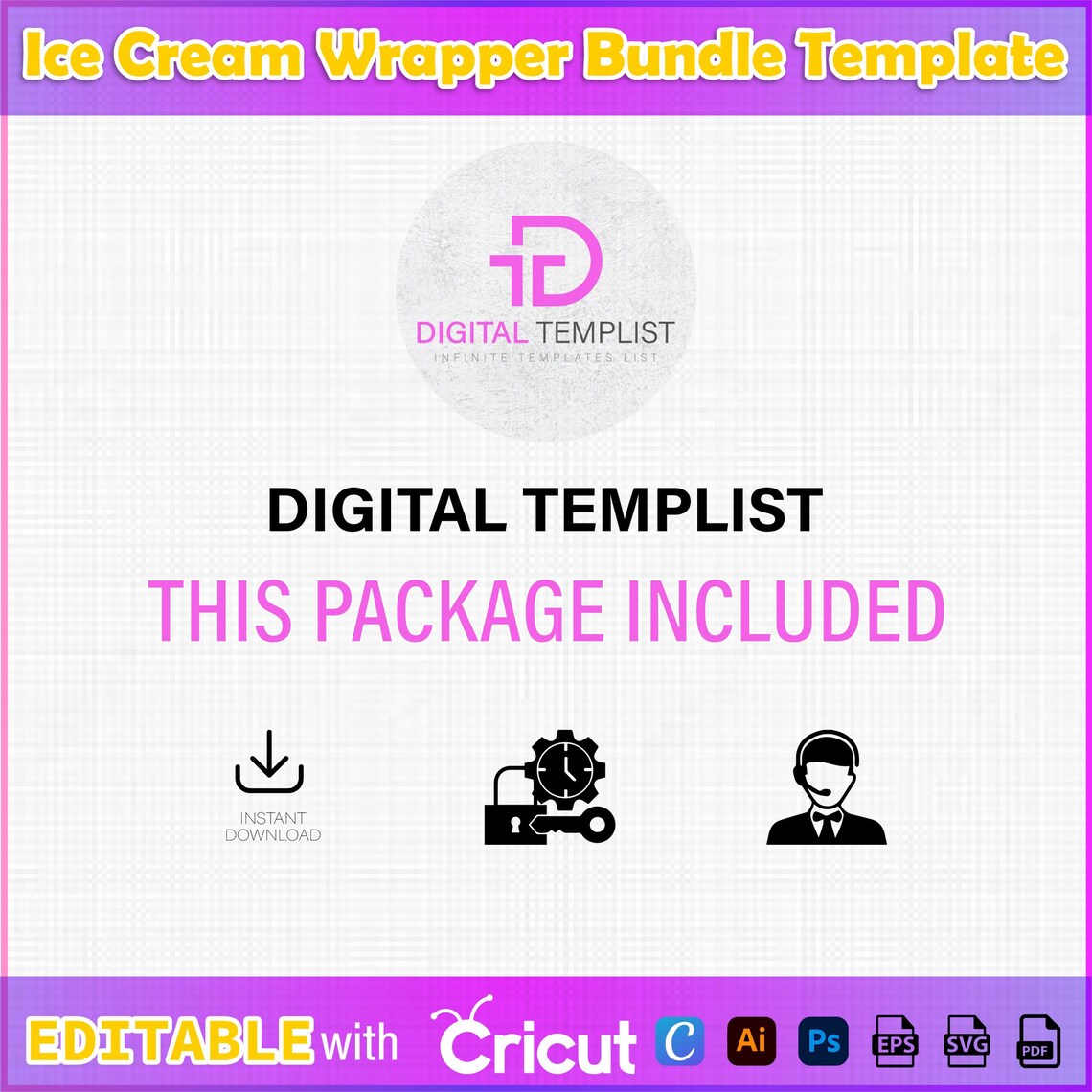 Ice Cream Wrapper Bundle, Ice Cream Cone Wrapper Template, Candy Cone ...
