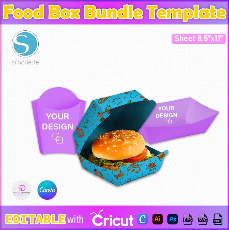 Food Box Bundle Template, Food Box Template, Food Box SVG, Fast Food ...