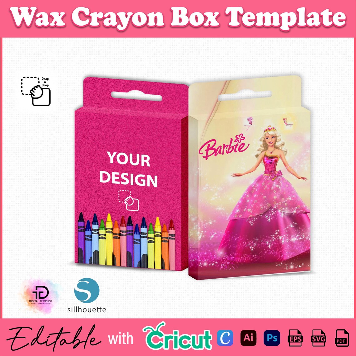 Crayon Box Template, Party Favor Box, Crayon Color Box Mockups, Wax ...