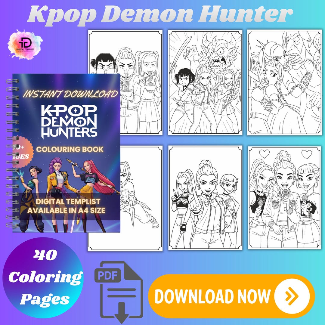 Kpop Demon Hunters Coloring Pages, 40 K-pop Coloring Book, PDF, Digital ...