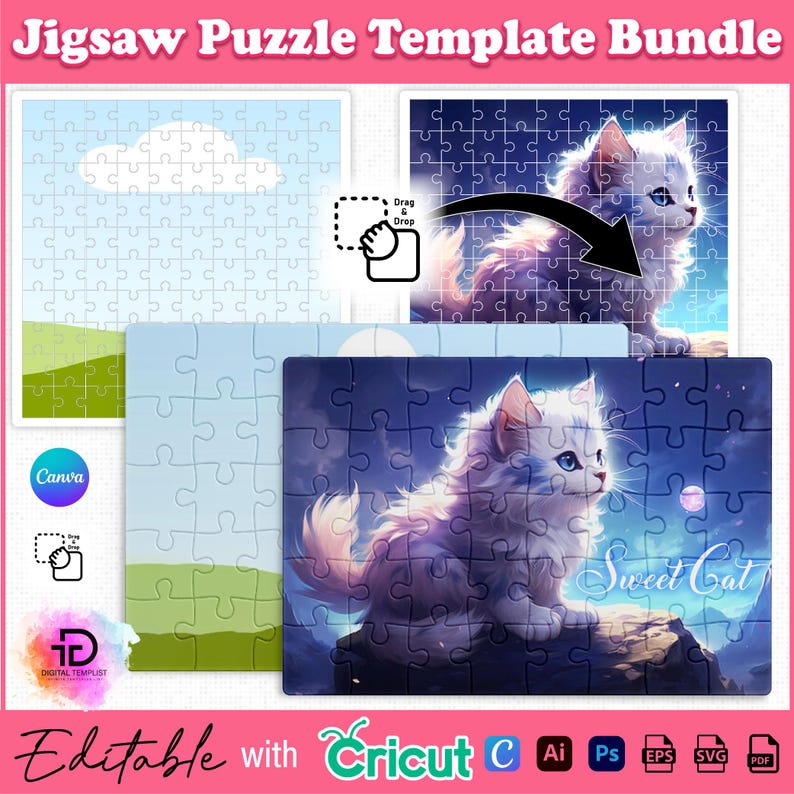 Jigsaw Puzzle Template Bundle, Jigsaw Puzzle Canva Editable Frame ...