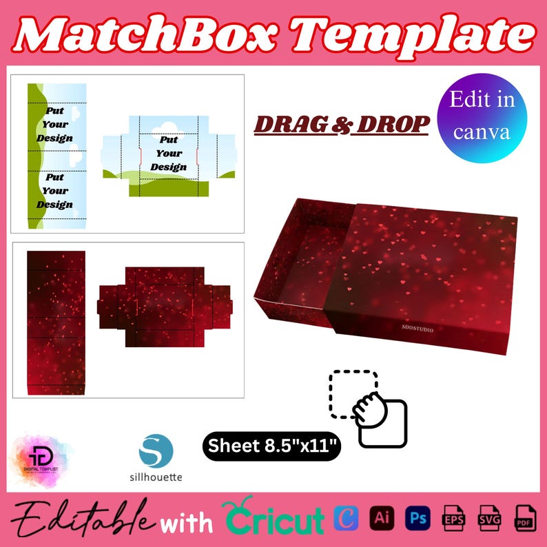 Matchbox Template, DIY Matchbox, Packaging Box, Matchbox Svg, Canva ...