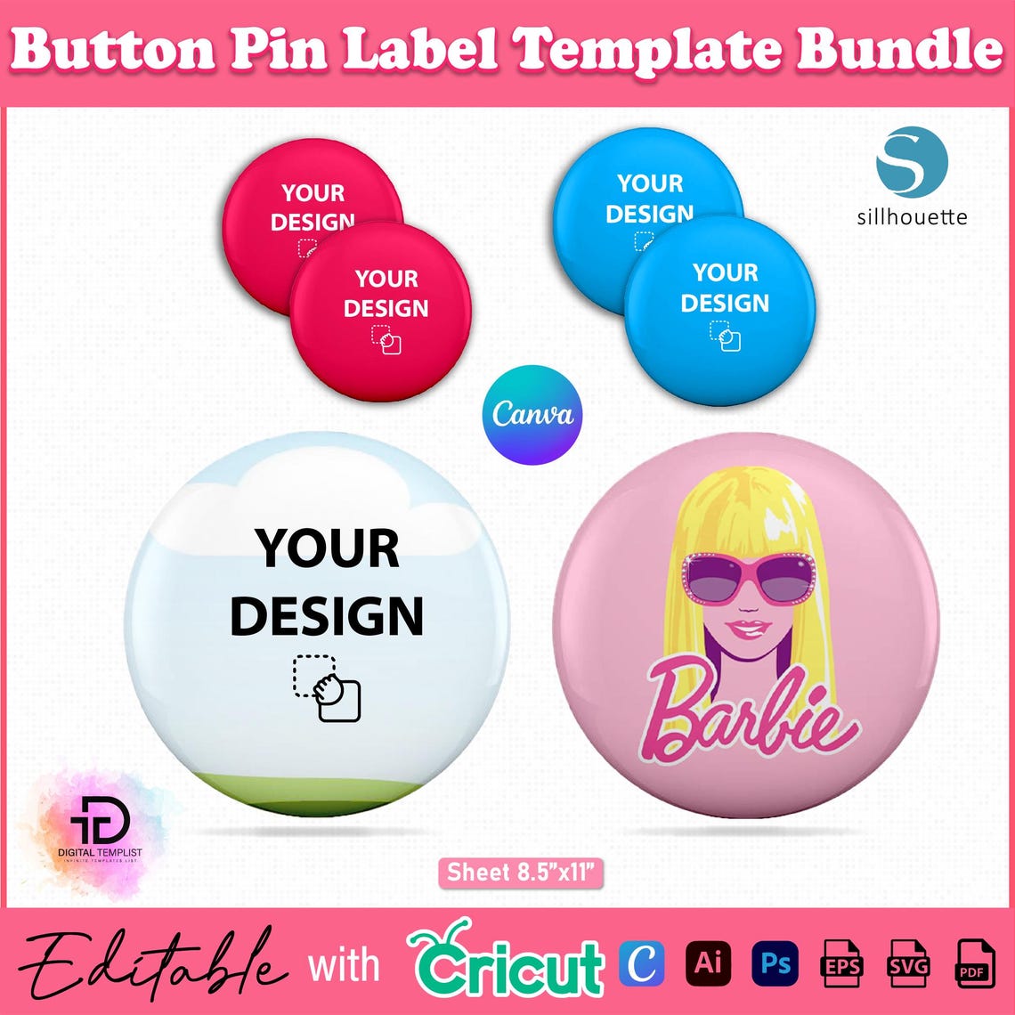 Button Pin Template, Button Pin Blank, Button Pin Sublimation, Button ...