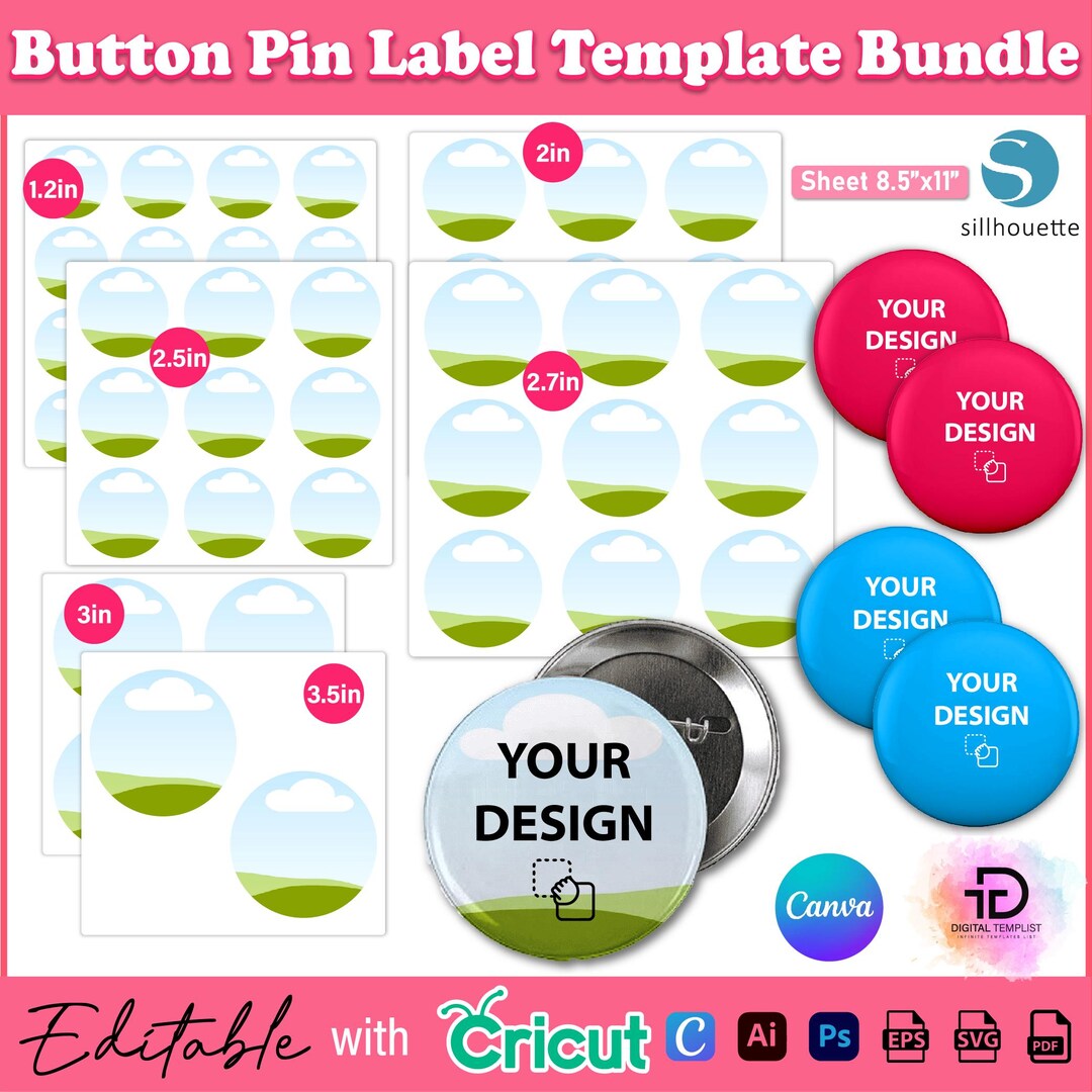 Button Pin Template, Button Pin Blank, Button Pin Sublimation, Button Pin SVG, Button Pin ...