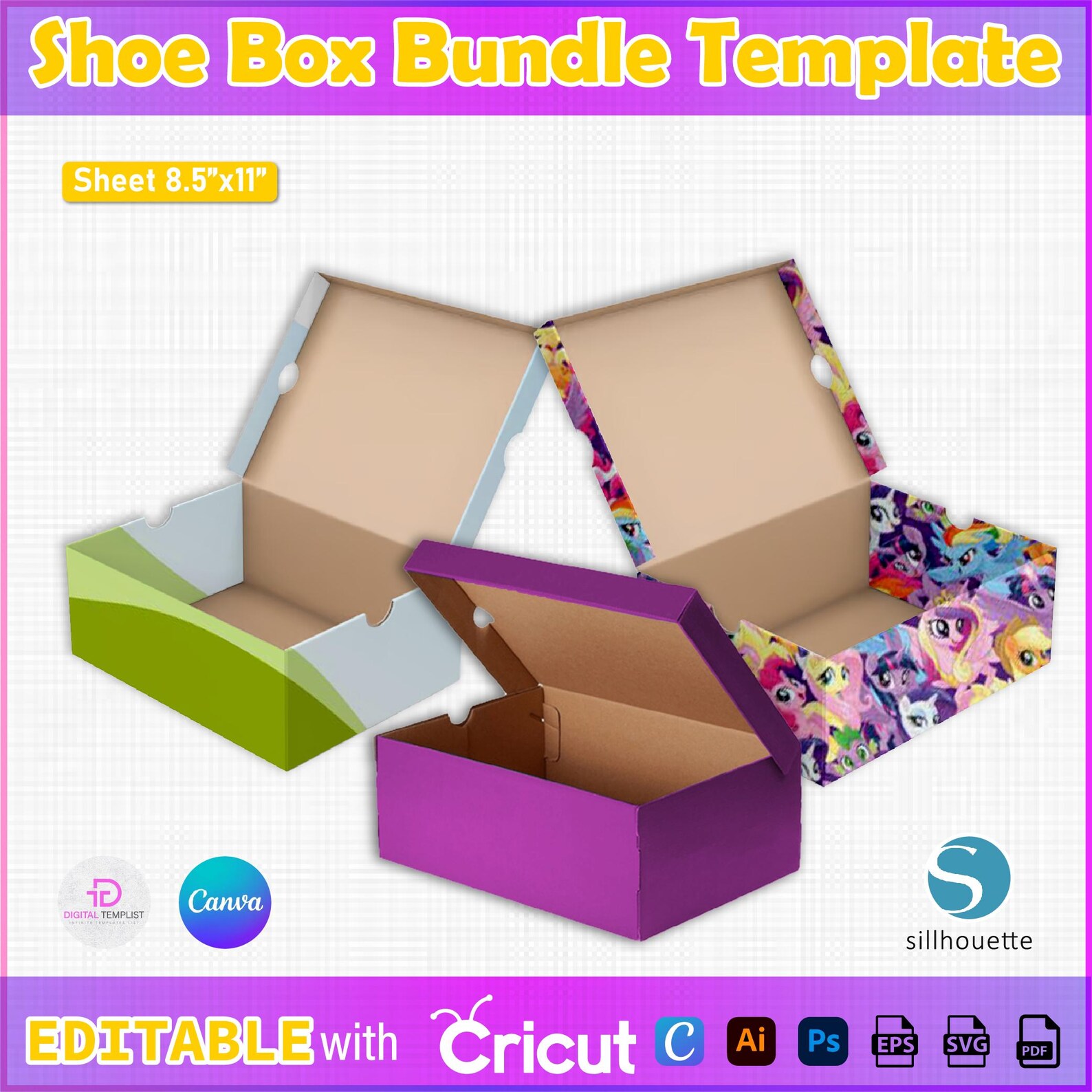Shoe Box Template Bundle, Shoe Box Label SVG, Sneaker Box Template ...