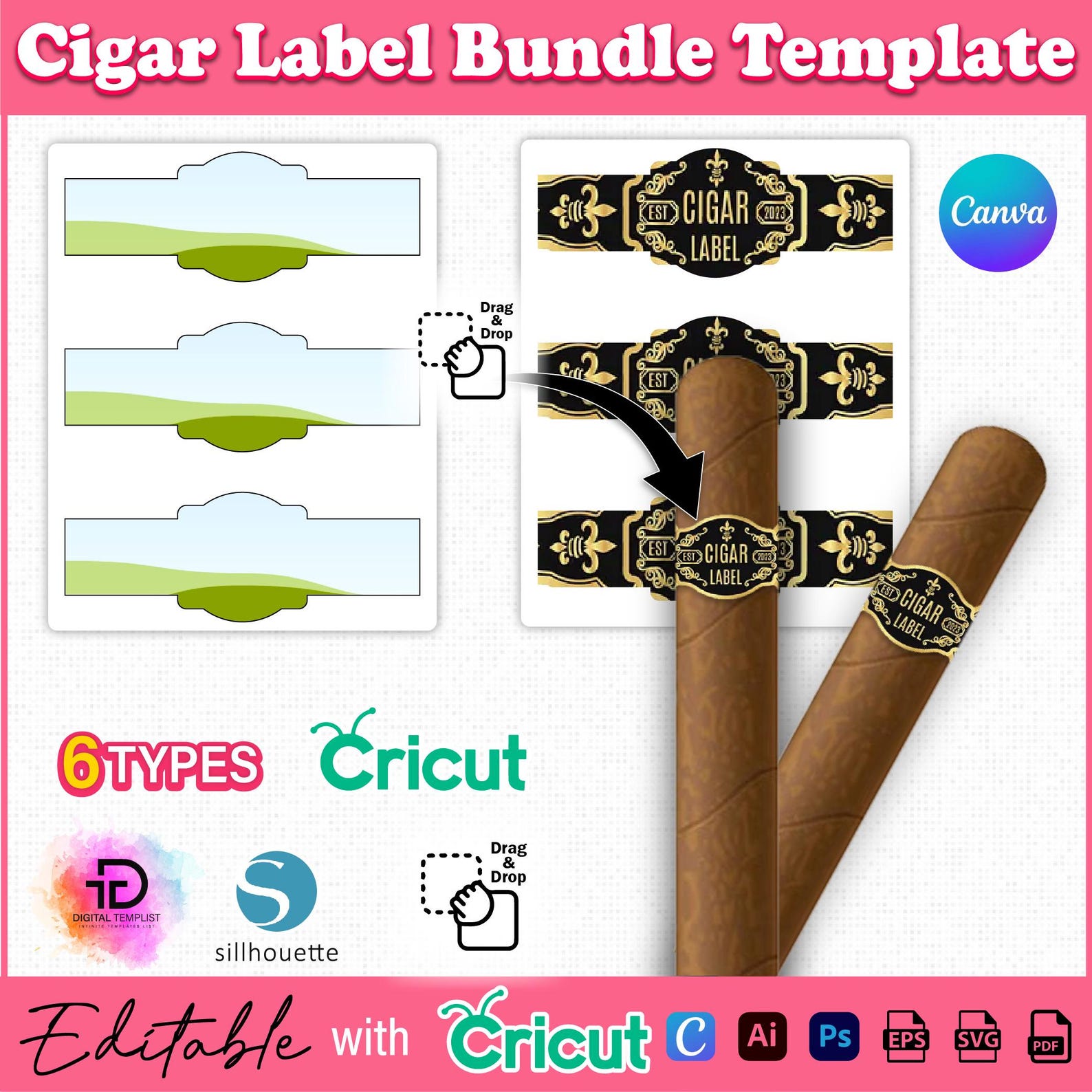 Cigar Label Template, Cigar Label Svg, Cigar Sticker Template Bundle ...