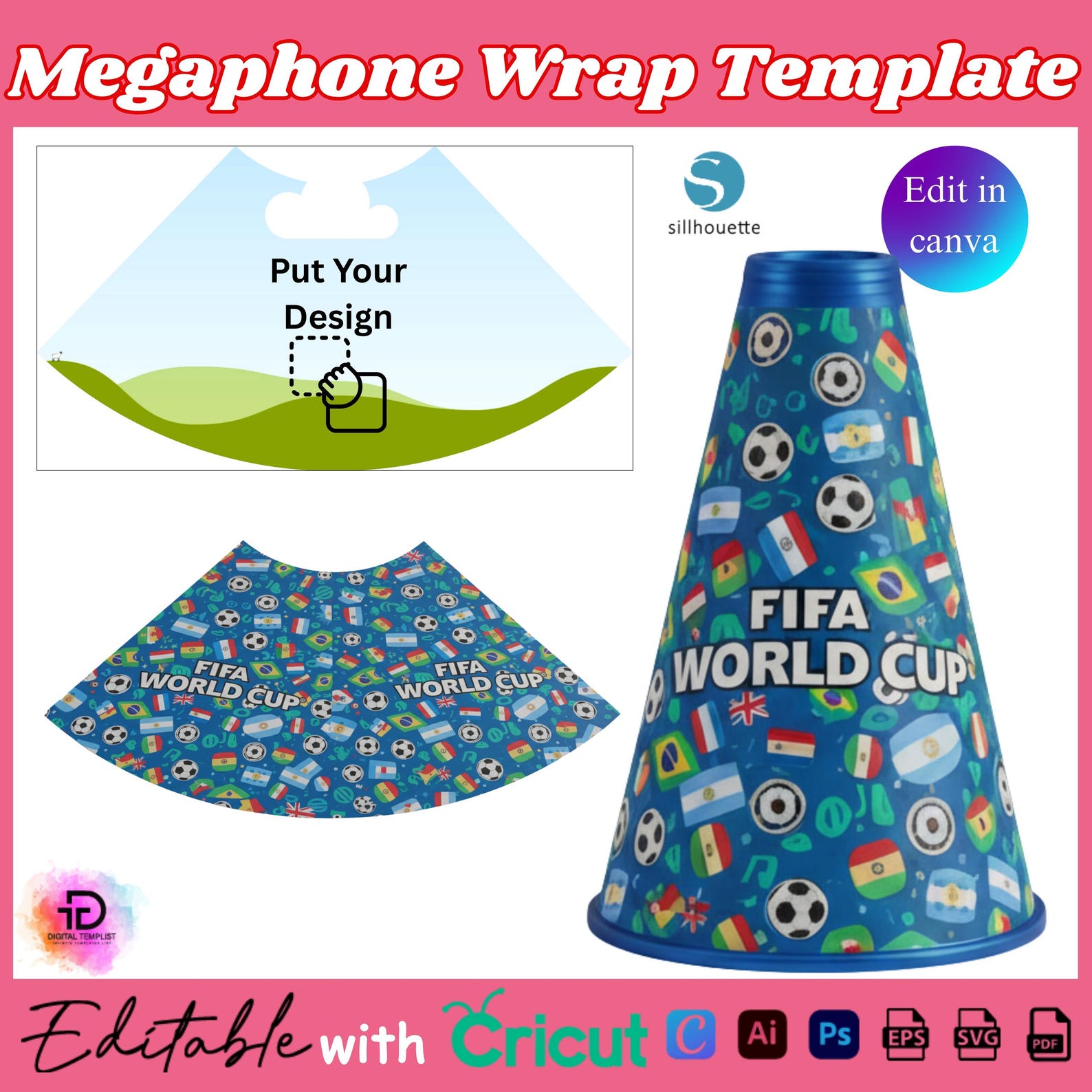 Megaphone Wrap Template, Cheers Speaker Design, Megaphone Wrapper SVG ...