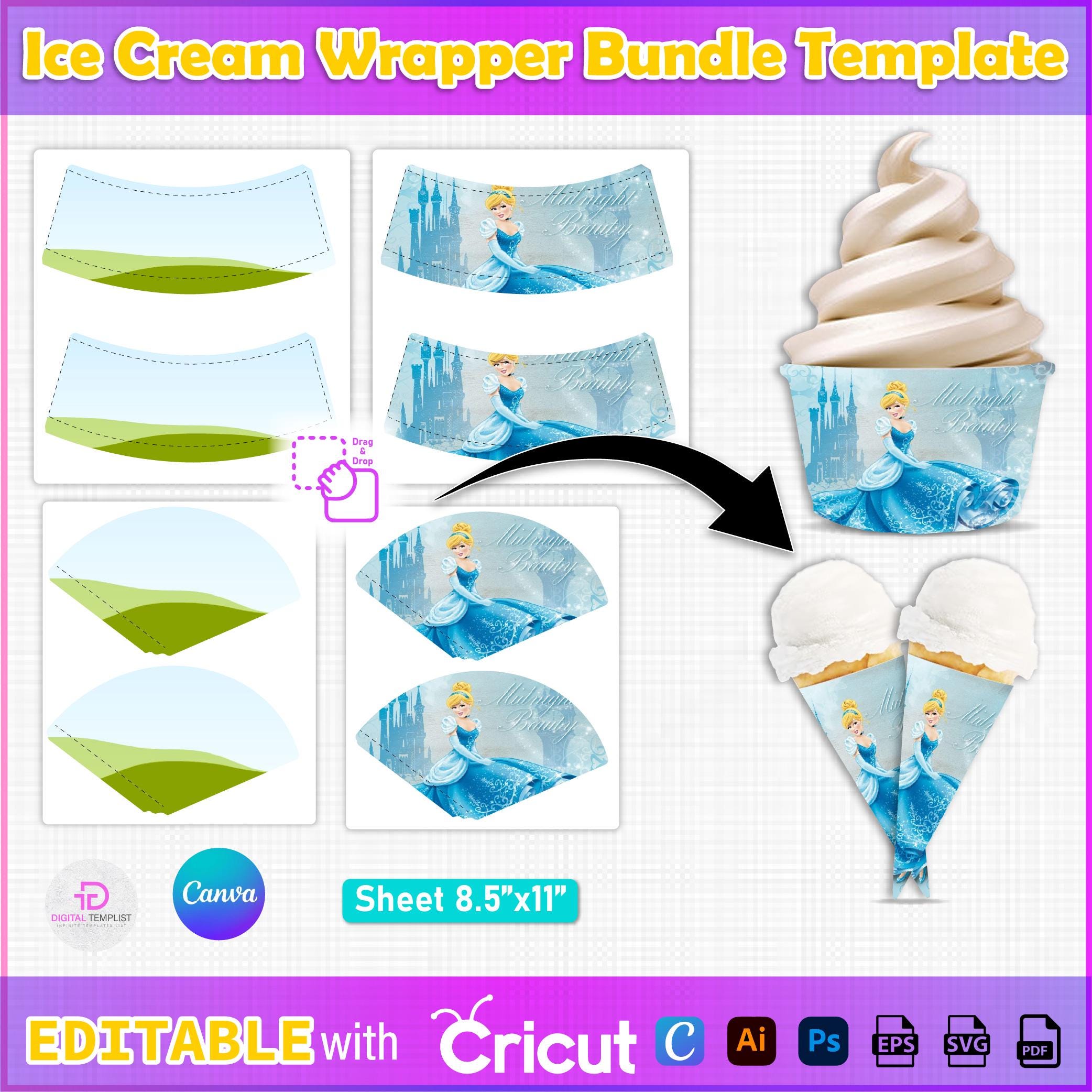 Ice Cream Wrapper Bundle, Ice Cream Cone Wrapper Template, Candy Cone ...