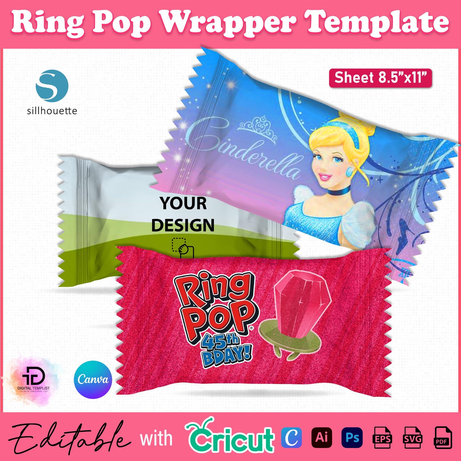 Ring Pop Wrapper, Ring Pop Label, Ring Pop Template, Canva Editable ...