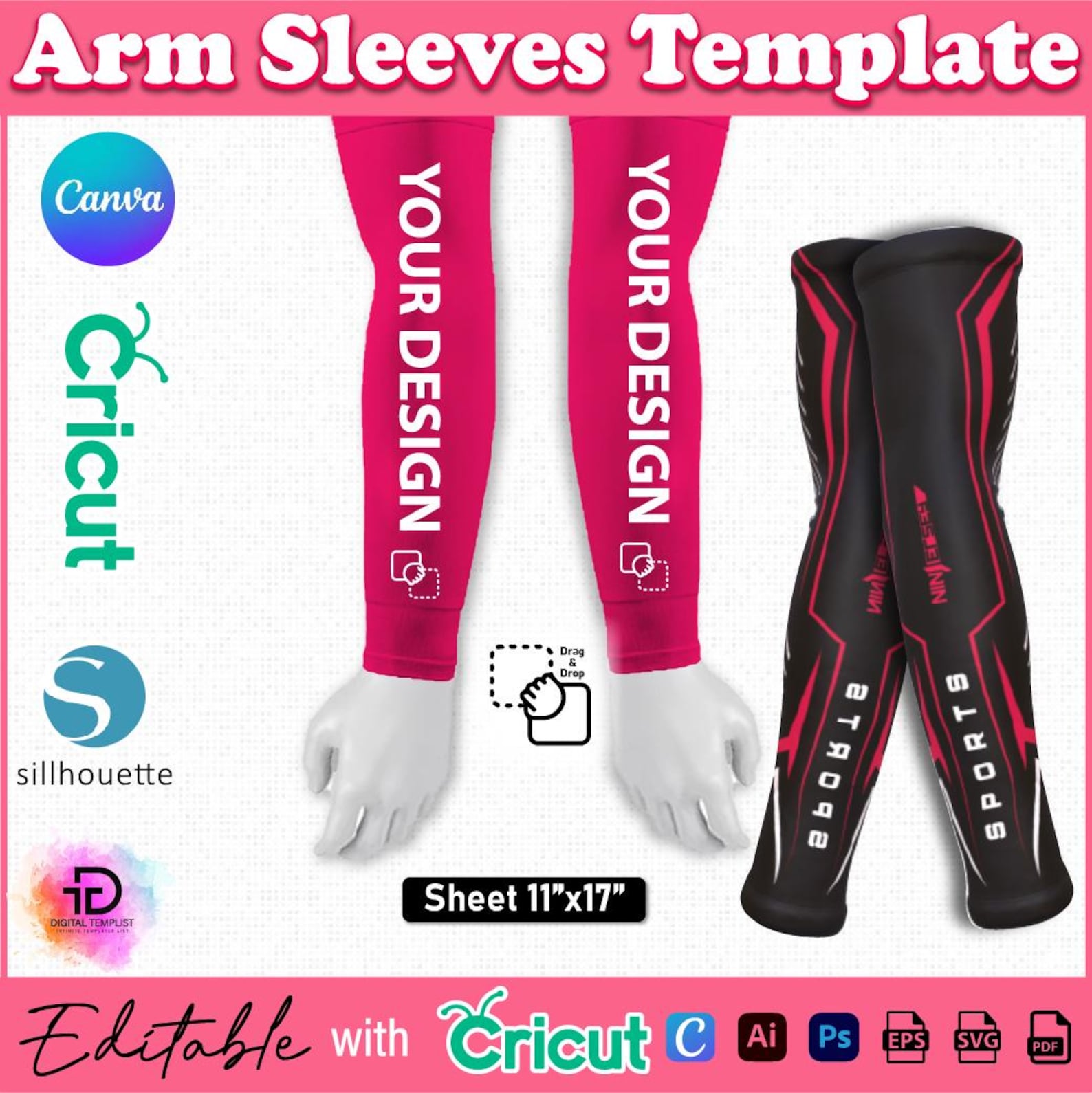 Arm Sleeves Template, DIY Arm Sleeves, Arm Sleeves Sublimation Template ...