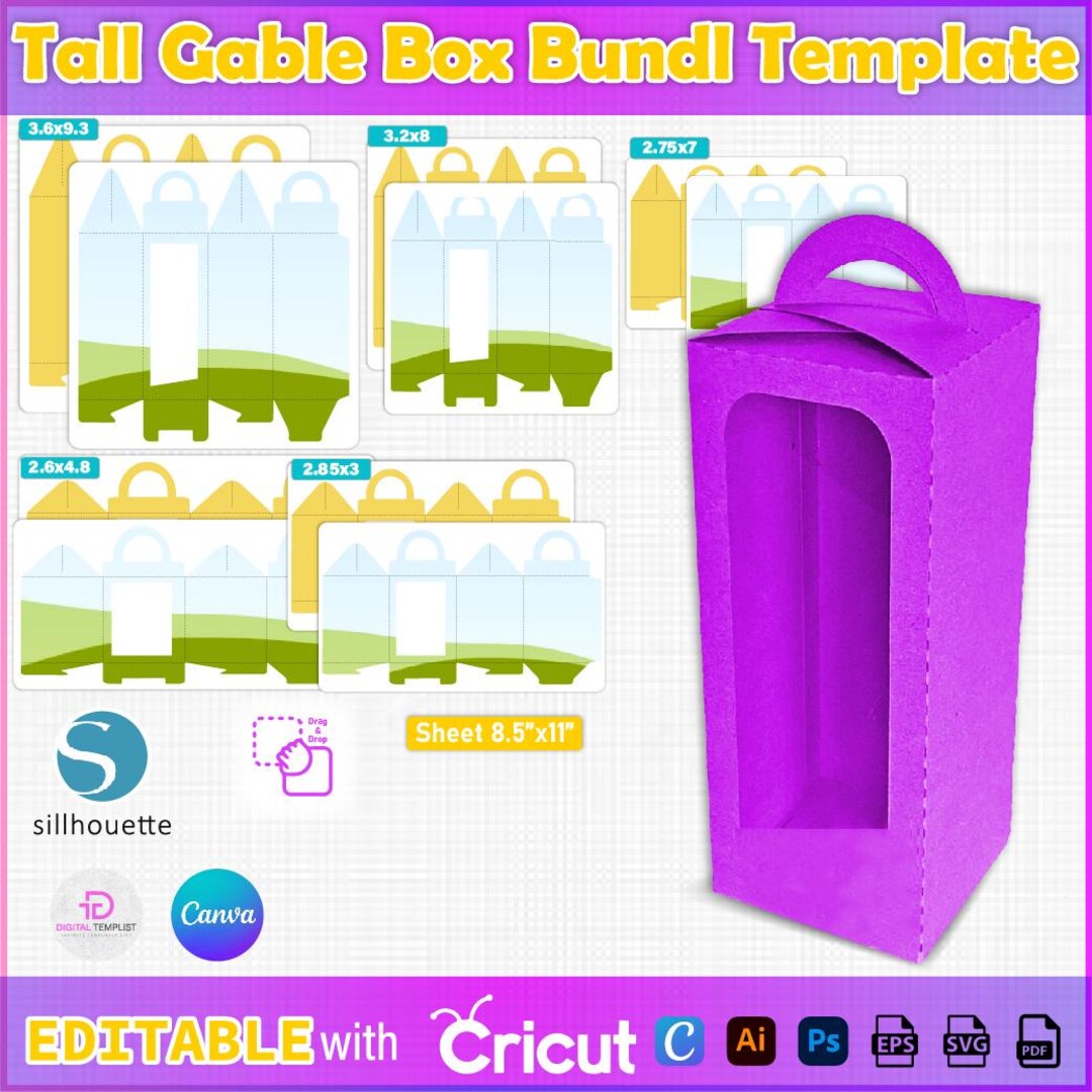 Tall Gable Box Template, Gift Box Template, Tall Box Svg, Doll Box ...