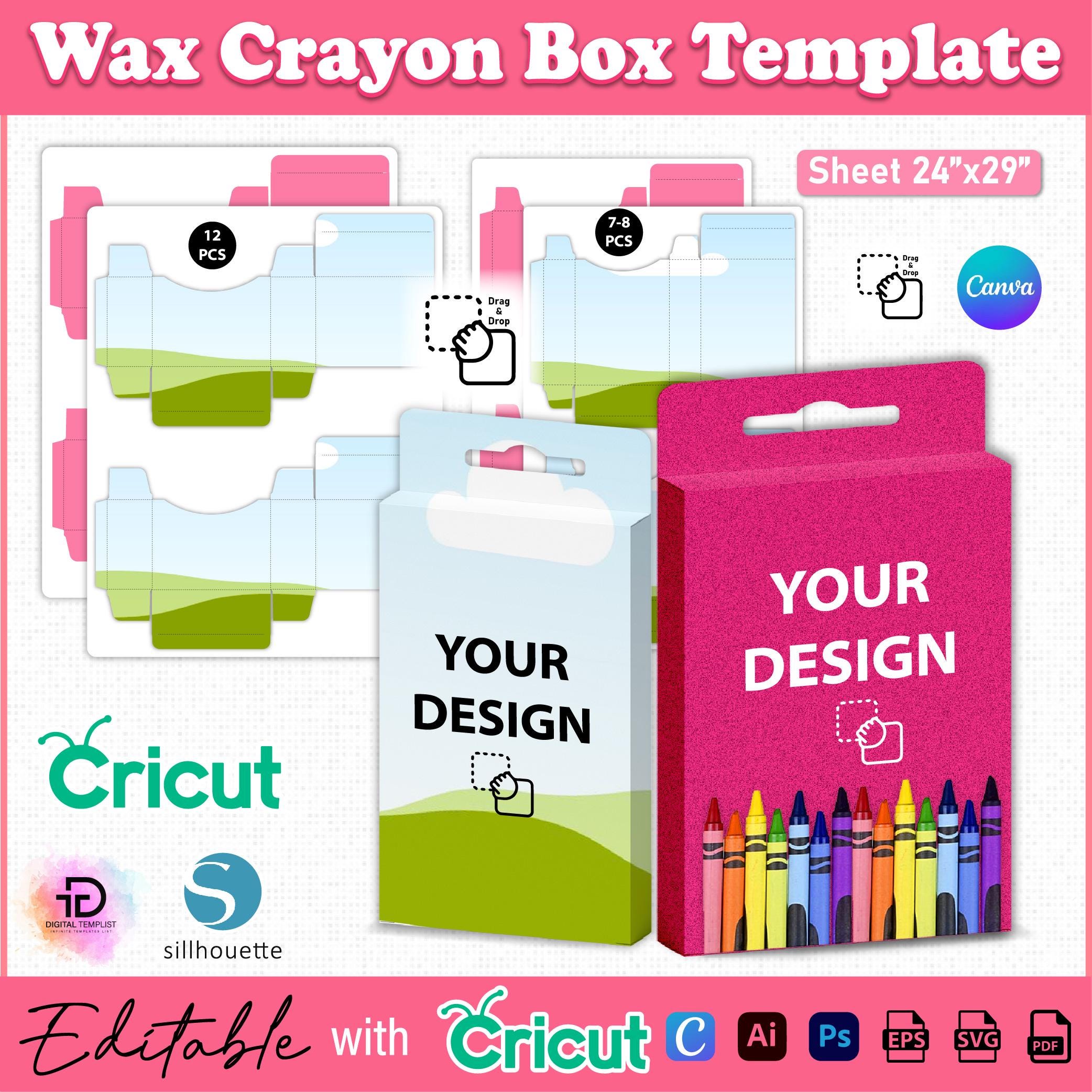 Crayon Box Template, Party Favor Box, Crayon Color Box Mockups, Wax ...