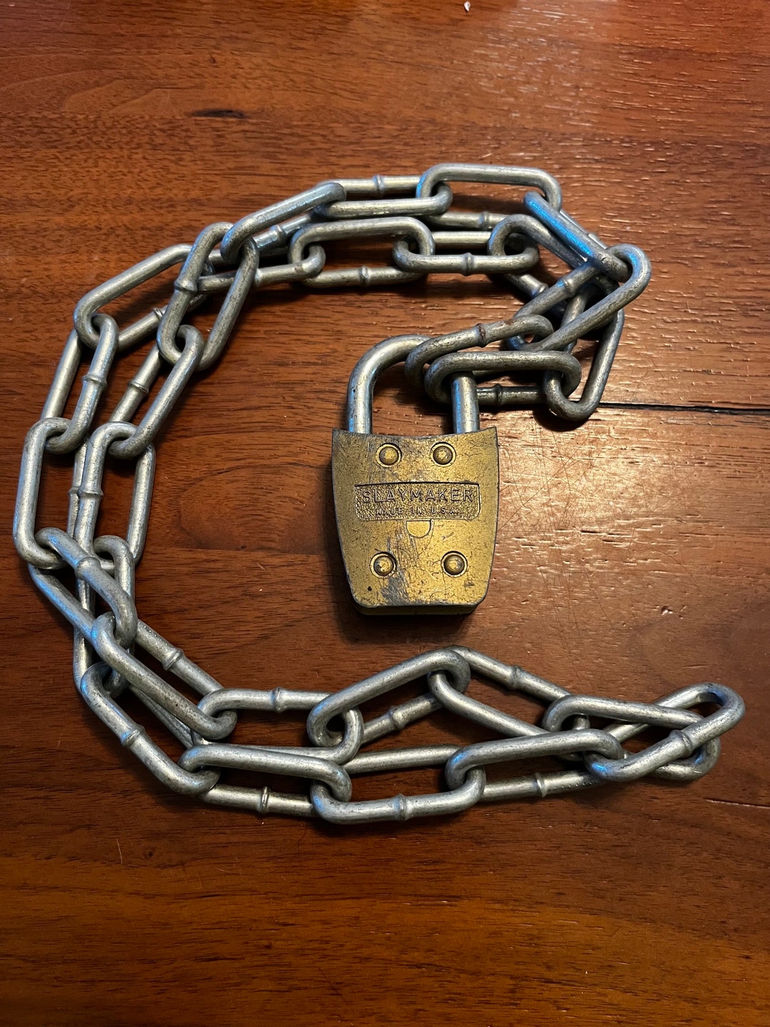 Vintage Slaymaker Brass Padlock With Chain No Key Antique USA Steampunk ...