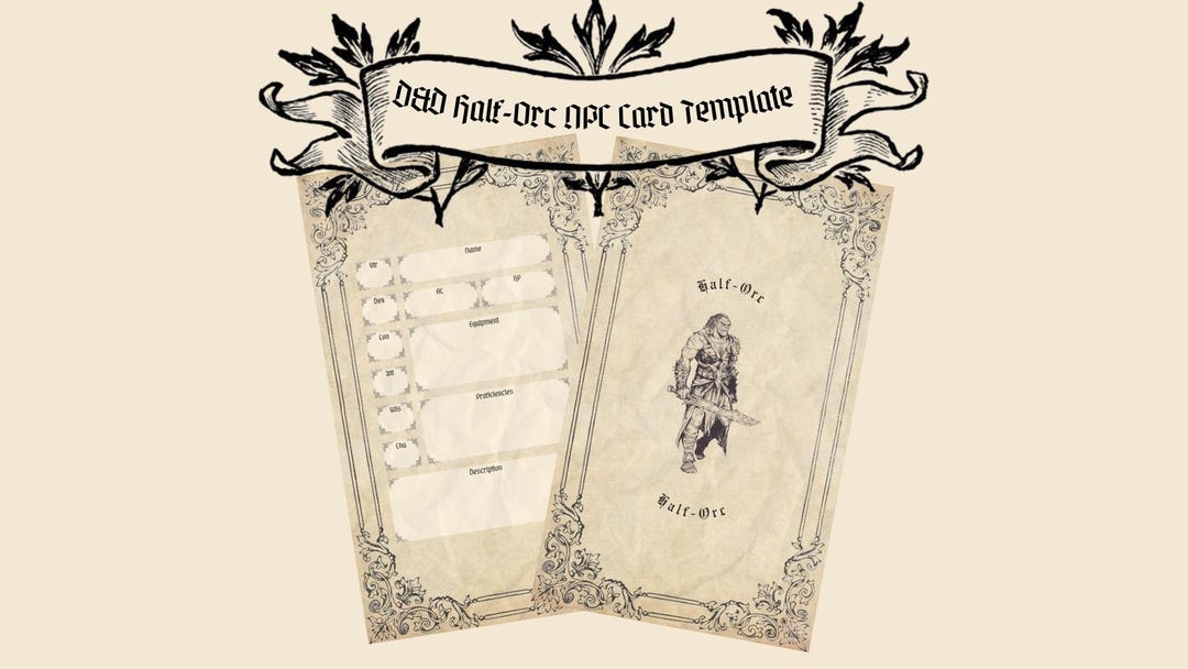 Dnd NPC Cards Gothic Pack: Half-orc - Etsy