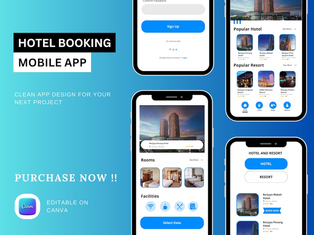 Modern Hotel Booking App UI/UX Design Kit | Travel & Hospitality Mobile ...