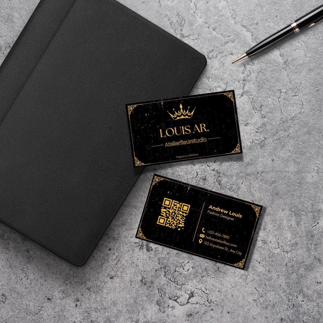 Luxurious VIP Business Cards Template QR Code Black & Gold - Etsy
