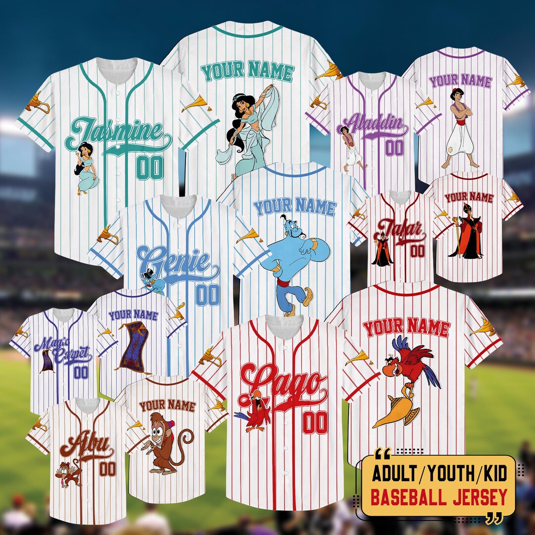 Personalized Disney Aladdin Characters Baseball Jersey, Custom Aladdin ...