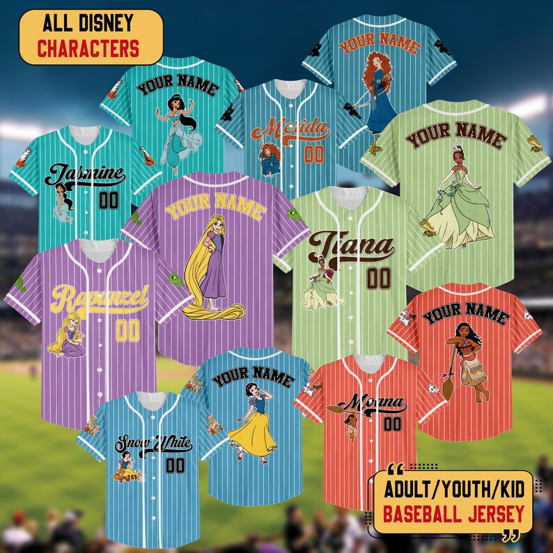 Personalized Disney Princess Baseball Jersey, Custom Tiana Tinker Bell ...