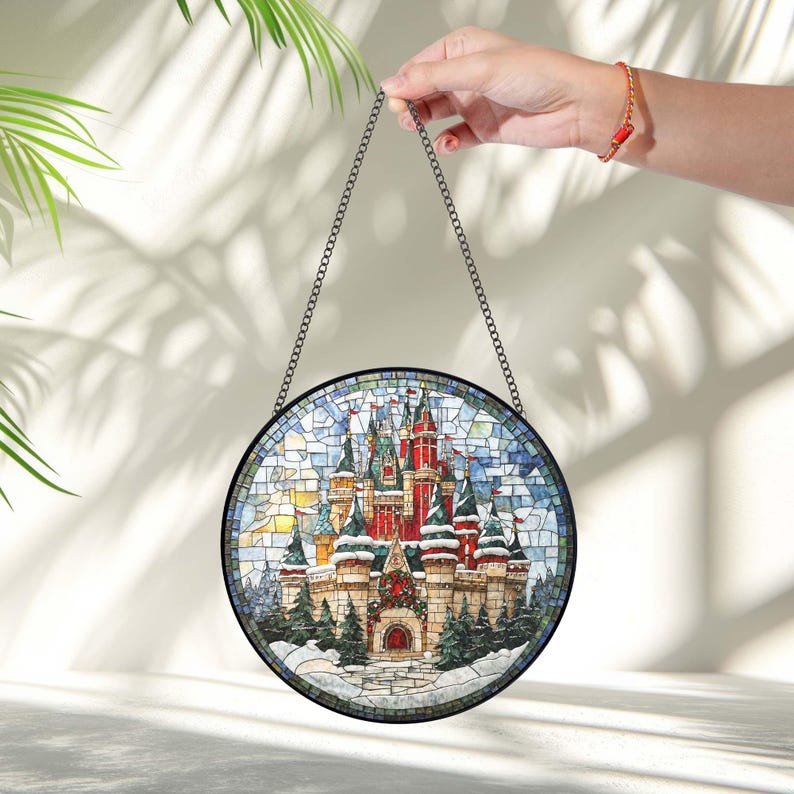 Christmas Disneyland Castle Stained Glass Suncatcher, Disney Cinderella ...