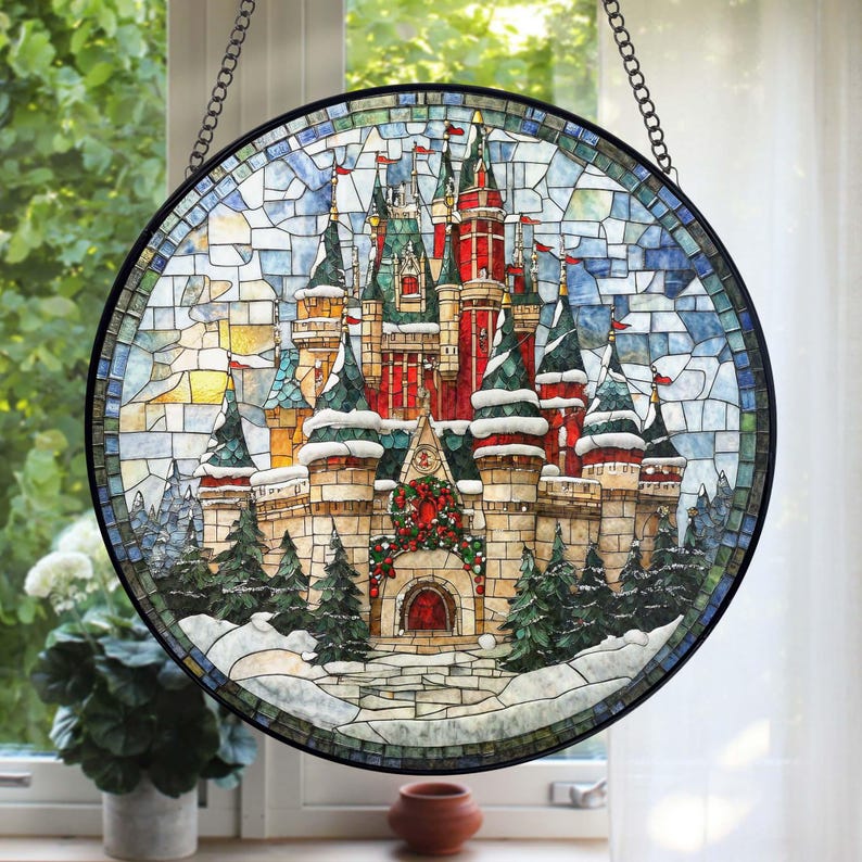 Christmas Disneyland Castle Stained Glass Suncatcher, Disney Cinderella ...