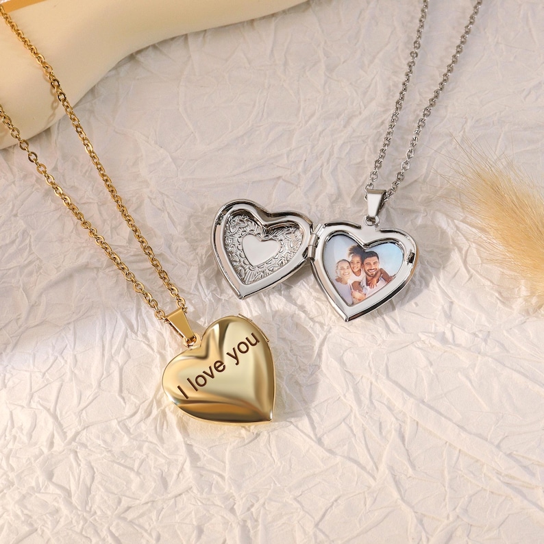 Heart Locket Necklace With Photos,custom Engraved Heart Locket Necklace ...
