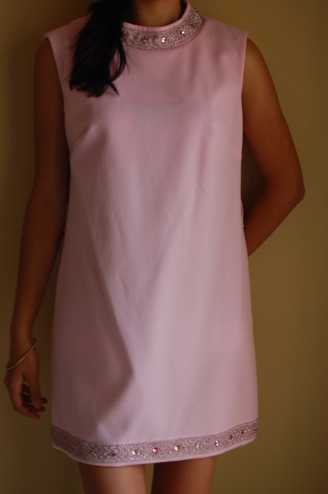 1960s to 1970s Pastel Pink and Glitter Barbie Shift Mini Dress, Small ...