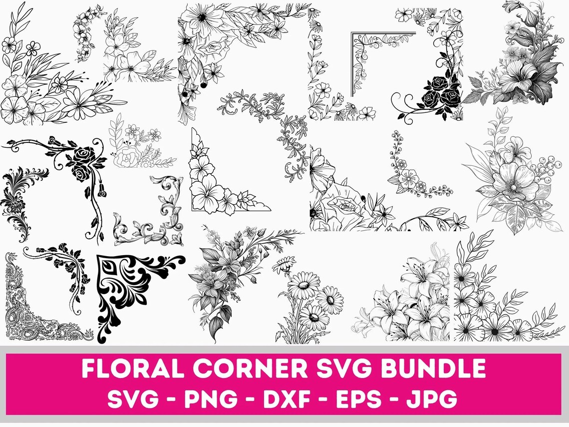 Corner Svg Bundle,floral Corner Svg Files,decorative Page Corner Svg ...