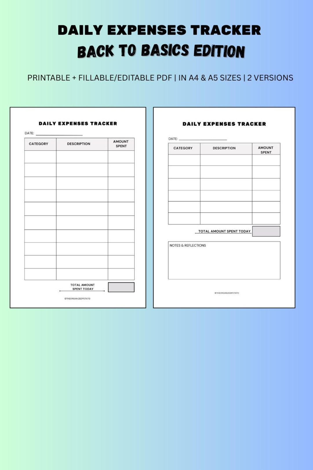 Daily Expenses Tracker, Printable + Fillable Spending Tracker, A4 and ...