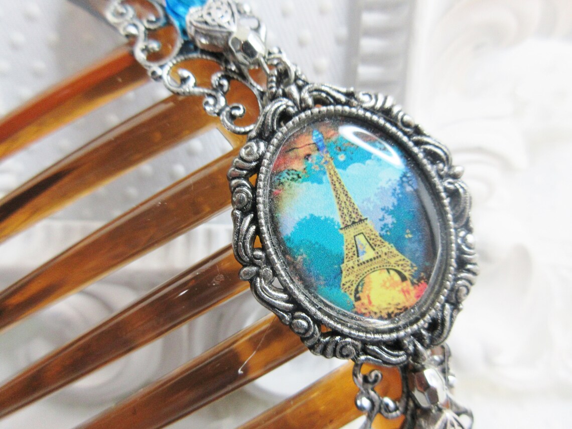 Eiffel Tower French Hair Comb With Hand Decoupaged Cameo With | Etsy